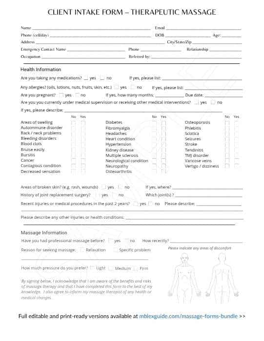 Massage Forms And Templates Free PDF Downloads